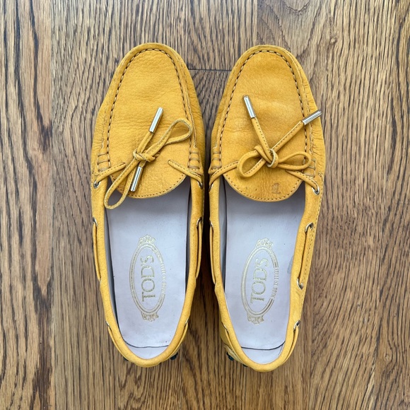 Tod's | Shoes | Tods Womans Driving Shoes In Yellow Suede 375 | Poshmark